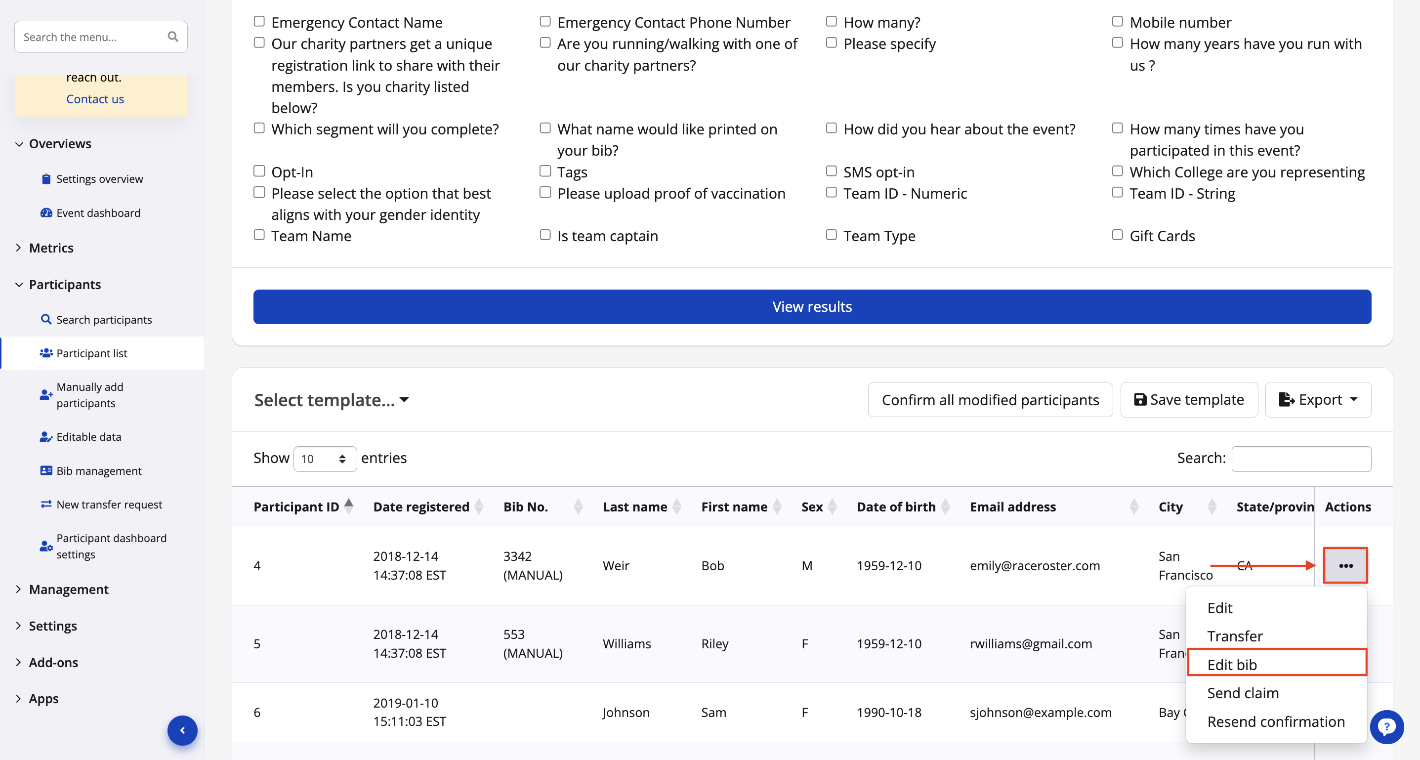 How do I edit a participant's bib in Race Roster? – How can we help you?