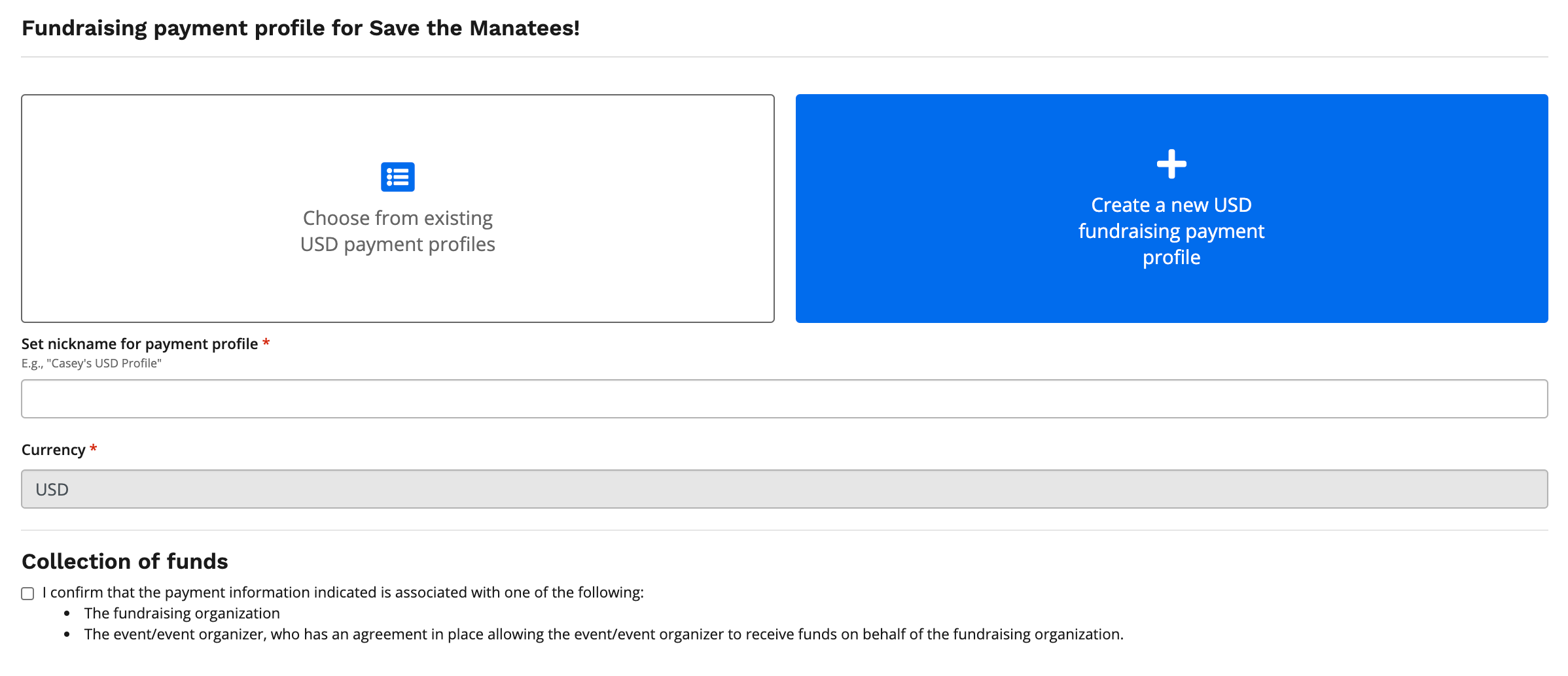 How to set up a USD fundraising payment profile – How can we help you?